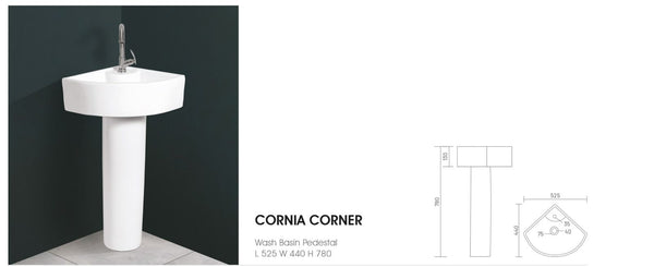 CORNIA Quarter Circle Corner Pedestal Basin 525 x 440 x 780 mm – Decoridea
